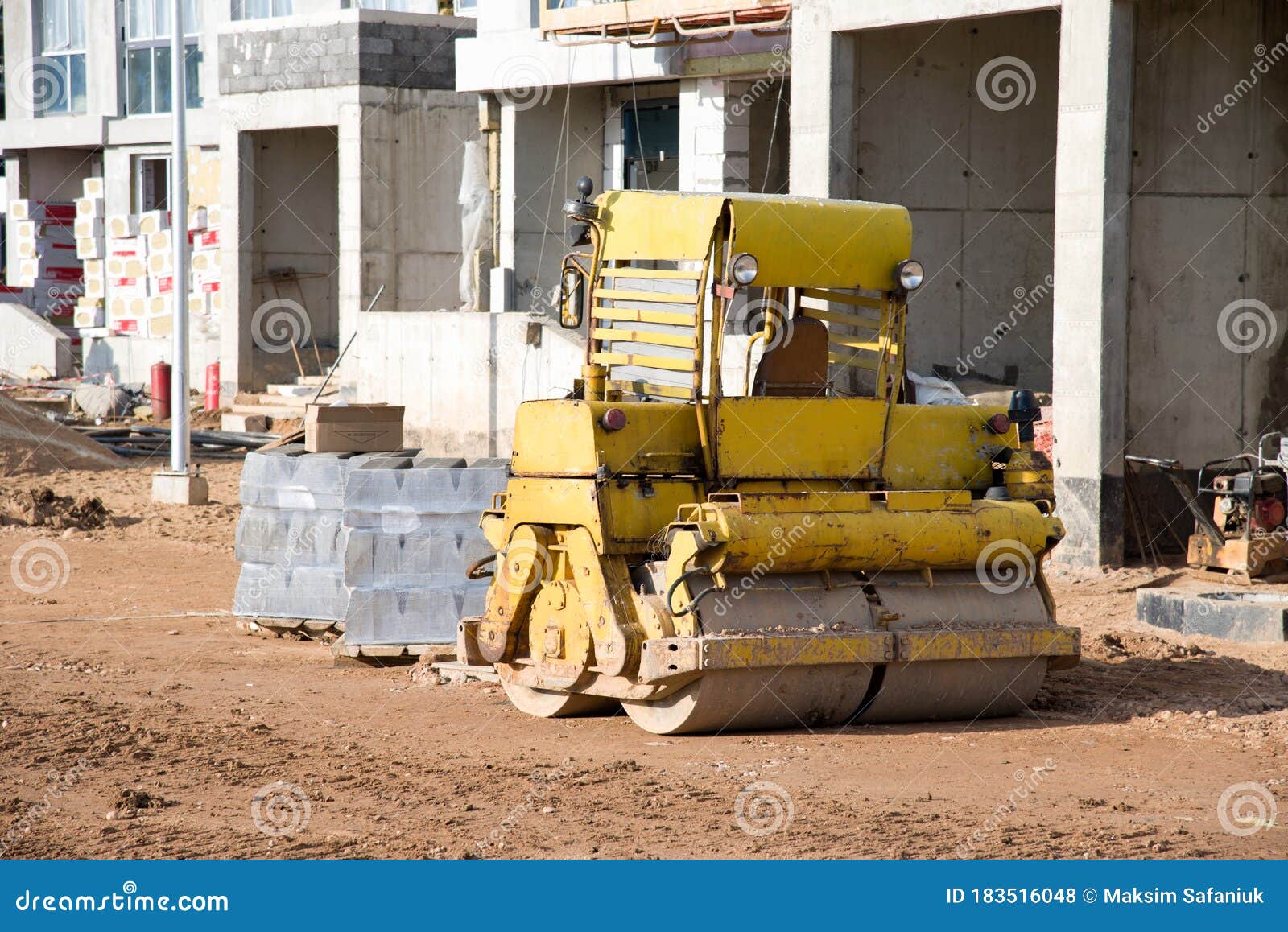 Vibration Single-cylinder Road Roller Leveling the Ground for the ...