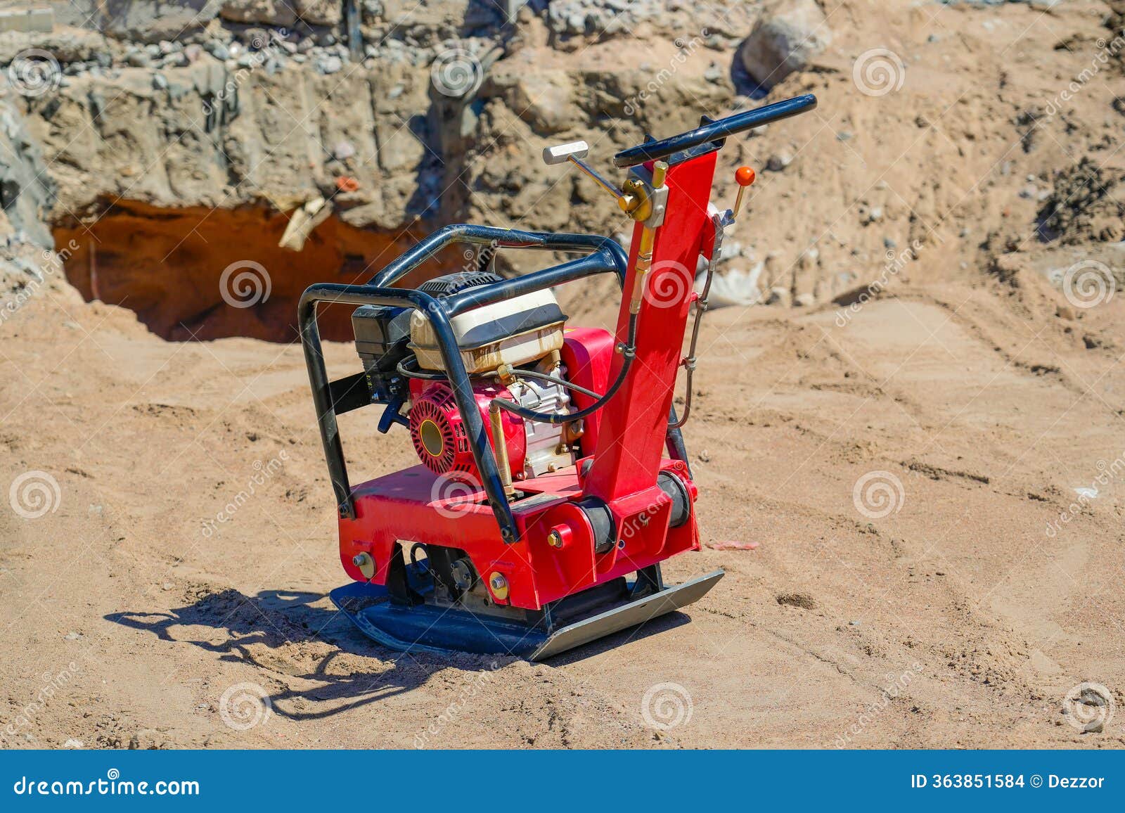 The Soil Compactor Is In The Work Area.Road Roller Equipped With ...