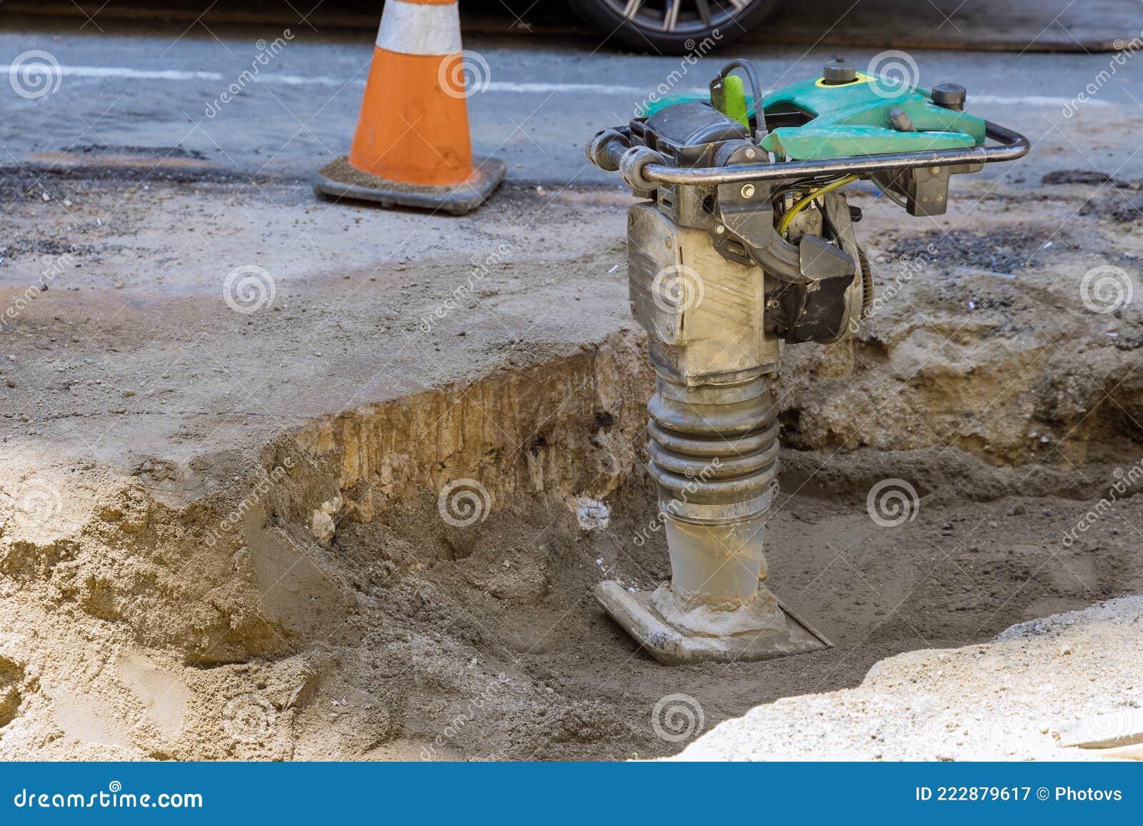 Vibratory Hammer Power Tool on the Ground at Construction Work on ...