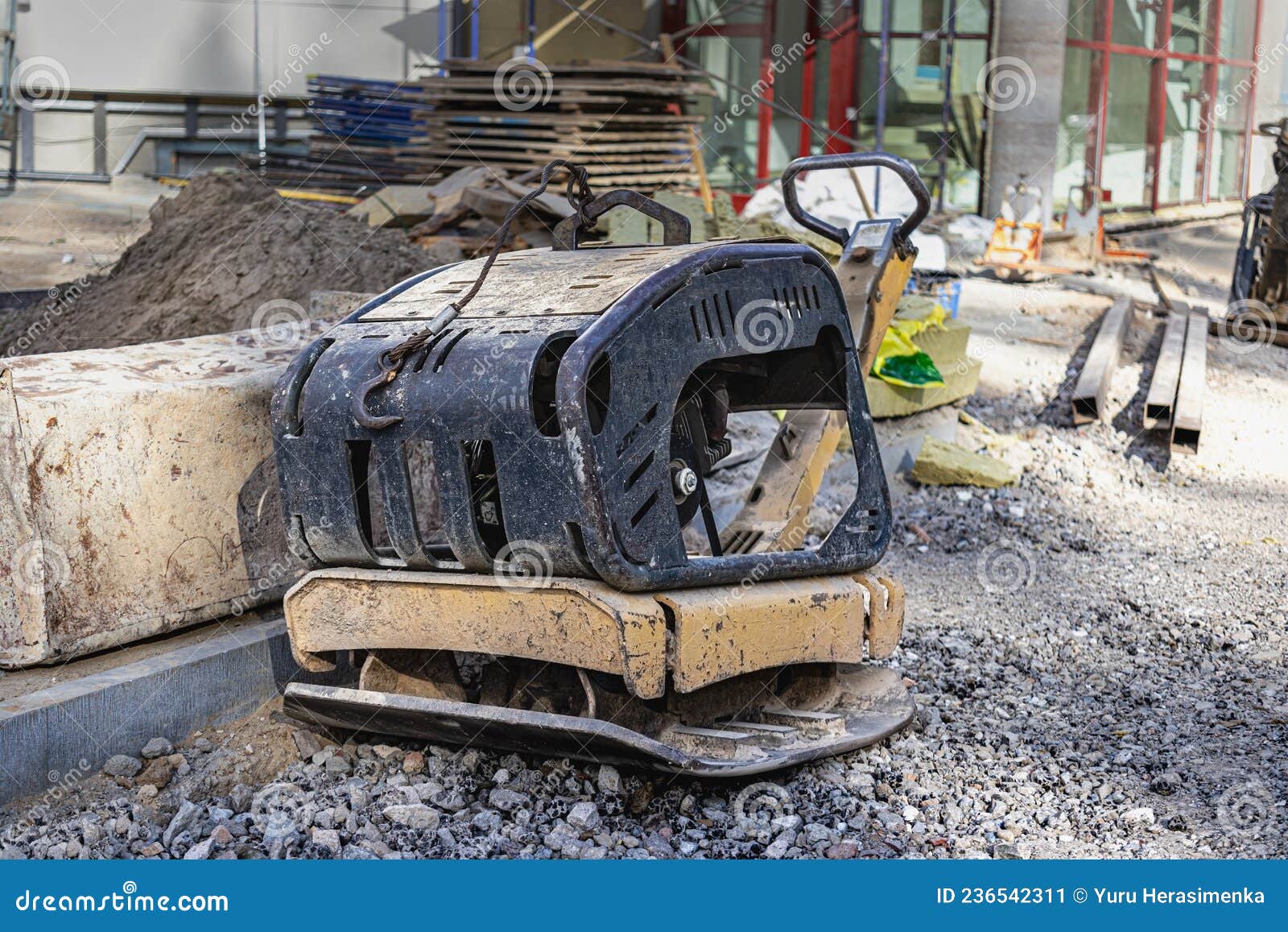 Vibratory Rammer with Vibrating Plate on a Construction Site ...