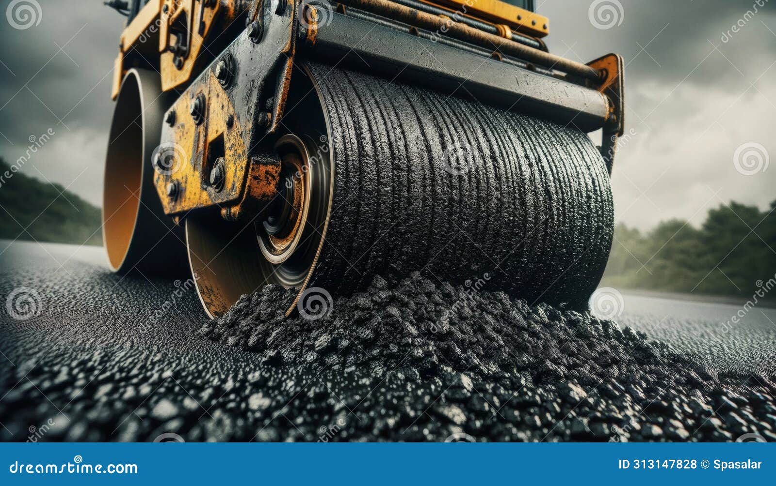 Fresh Asphalt Being Compacted By A Vibratory Roller. Generative AI ...