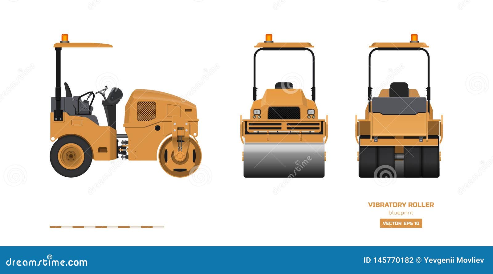 Vibratory Roller In Outline Style. Side, Back And Front View ...