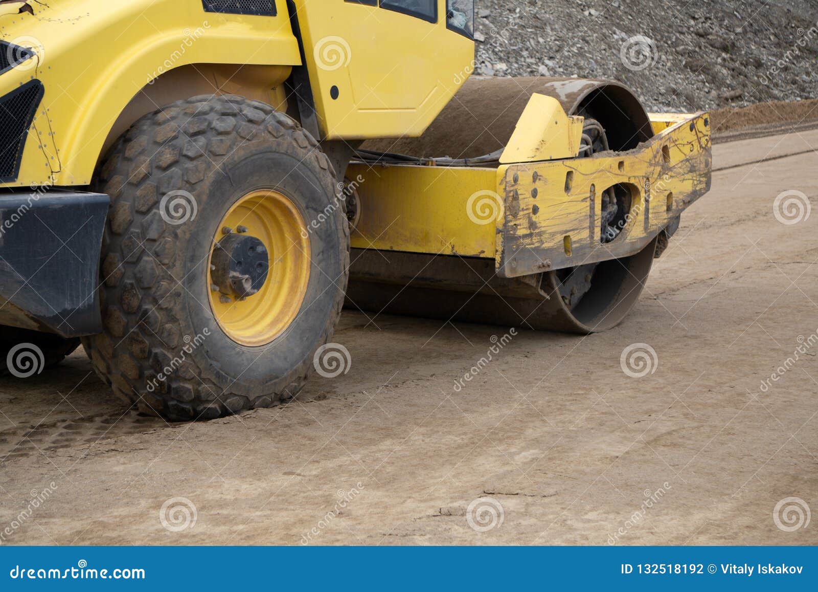 Vibratory Soil Compactor Working on Highway Construction Site Stock ...