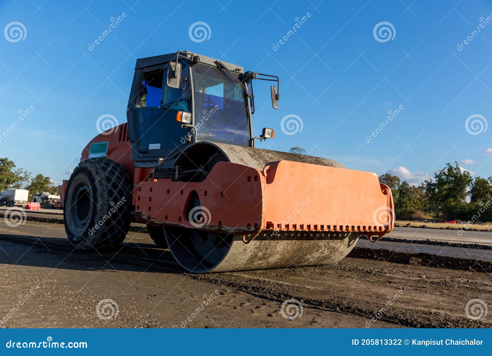 Tandem Vibration Roller Compactor Working On Asphalt Pavement Royalty ...