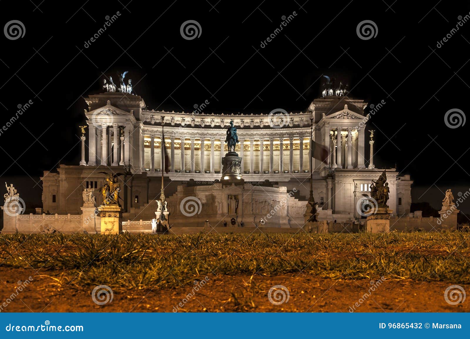 Victor Emmanuel II Monument by Night Stock Photo - Image of holiday ...