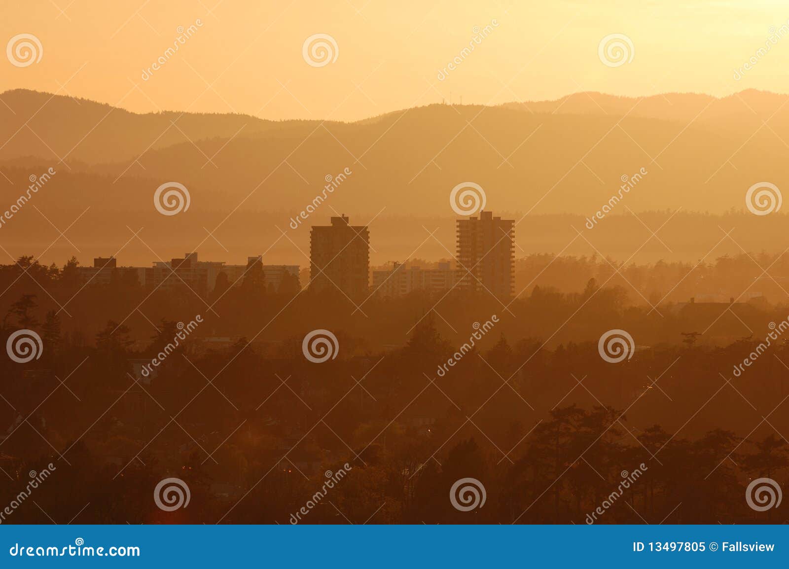 Victoria City and Hills at Sunset Stock Image - Image of cityscape ...