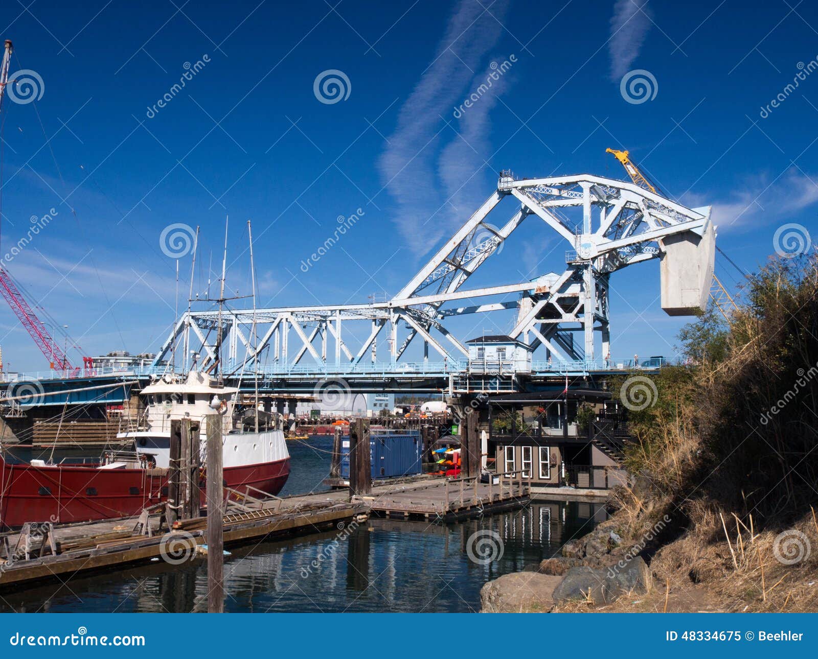 Draw Bridge Lowering Over Industrial Canal Editorial Photo ...