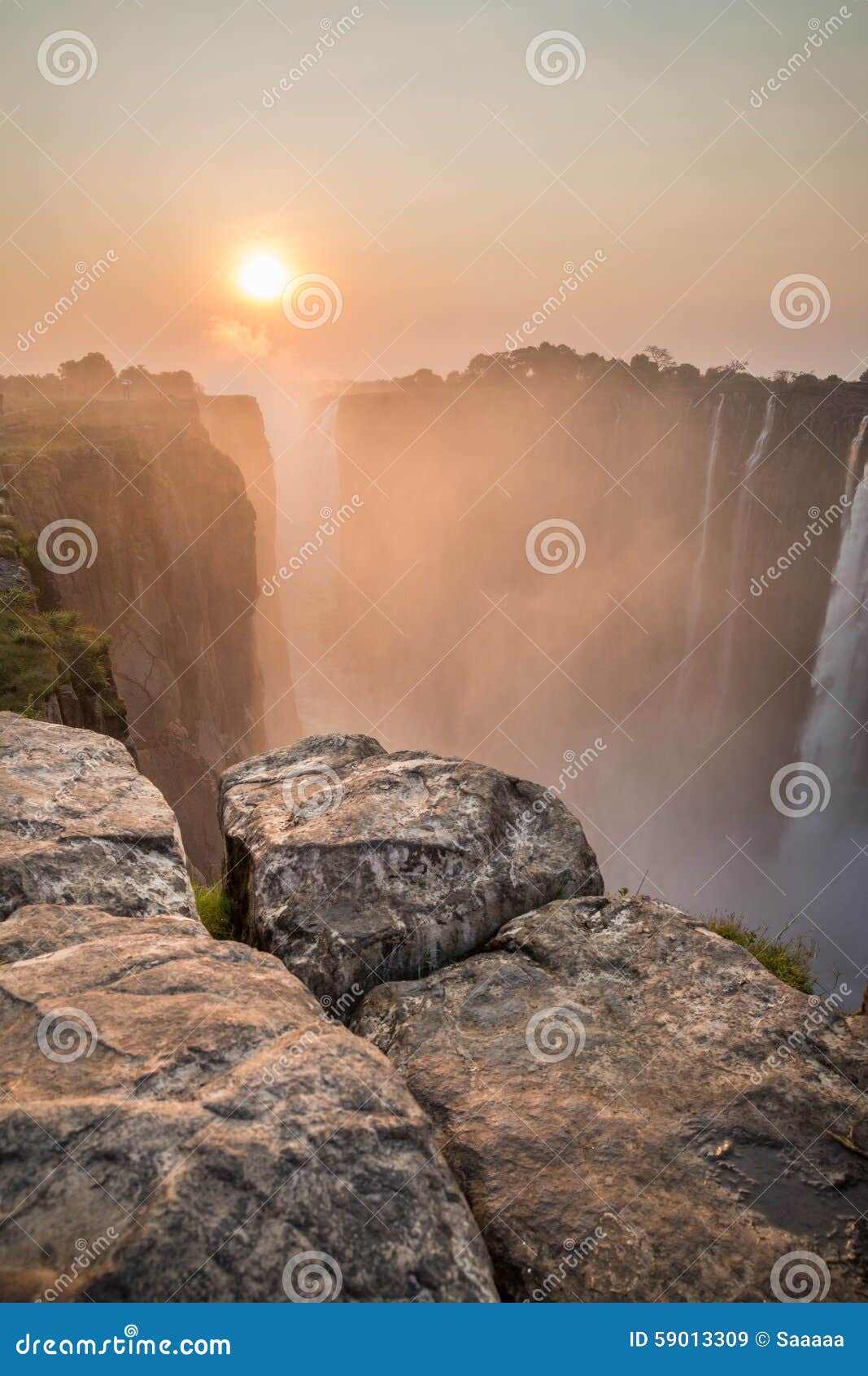 Victoria Falls Sunset from Zambia Side, Rocks in the Foreground Stock ...