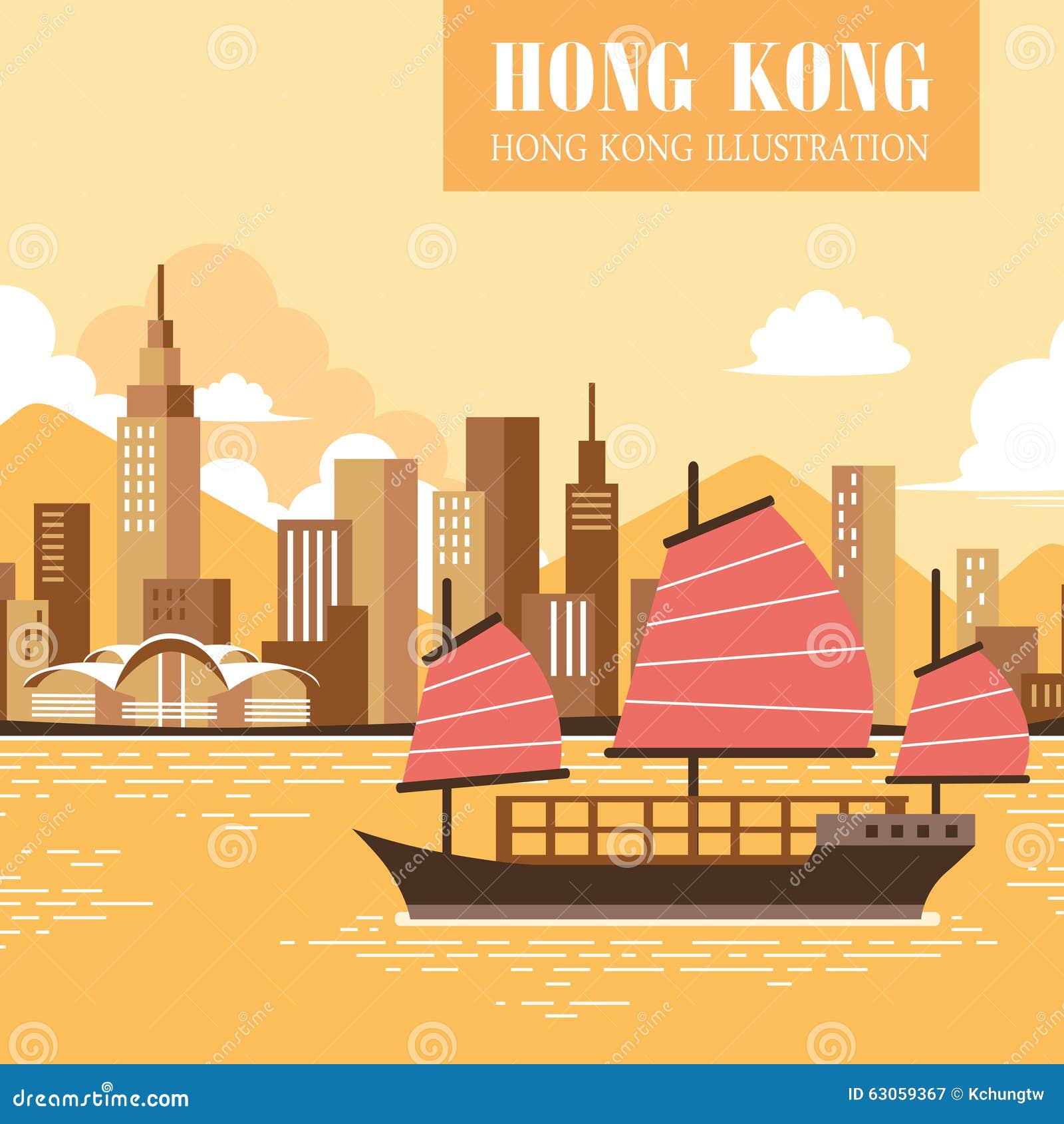 Victoria Harbour Scenery Cartoon Vector | CartoonDealer.com #63059367