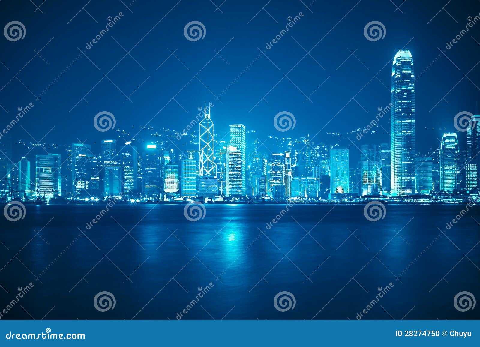 Victoria Harbour Skyline at Night Stock Photo - Image of water, skyline ...