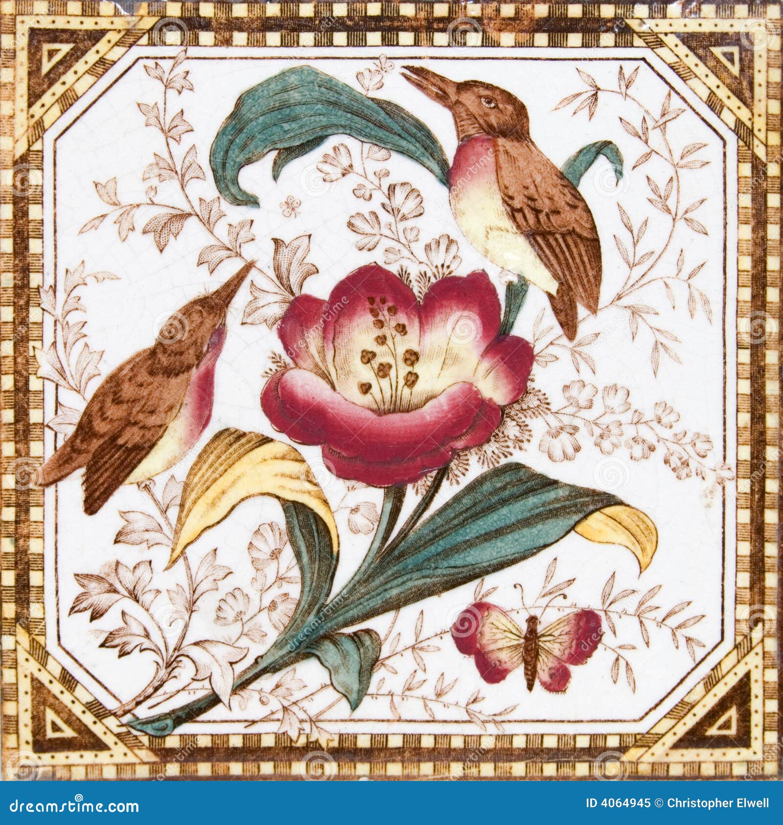 Victorian Antique Bird Design Tile Stock Image - Image of clay ...
