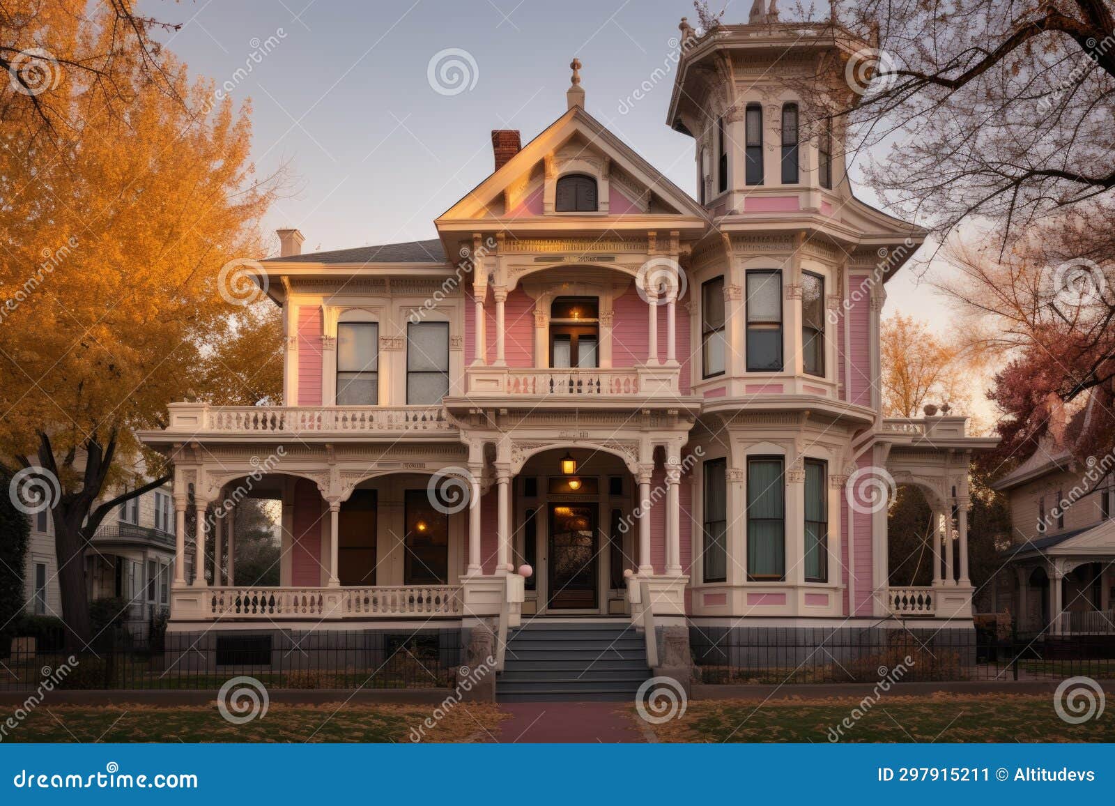 Victorian Architectural Style with Detailed Columns and Trims Stock ...