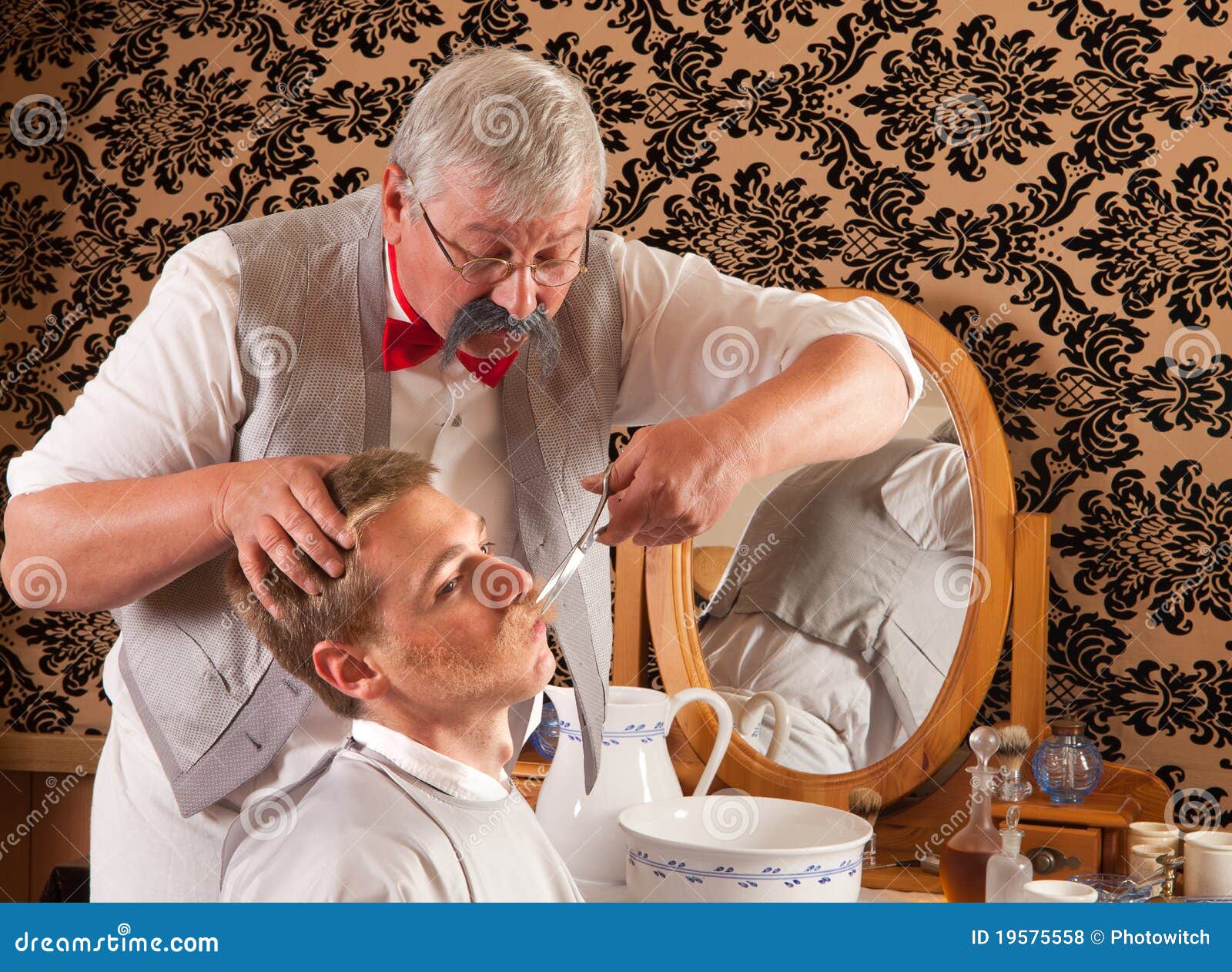 Victorian Barber Cutting Mustache Stock Photo - Image of edwardian ...