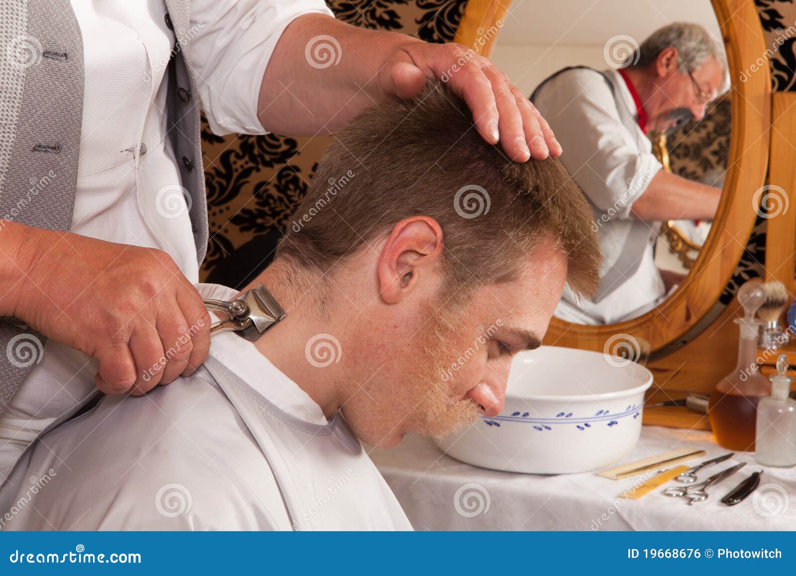 Victorian Barber Using Clipper Stock Photo - Image of nostalgia ...