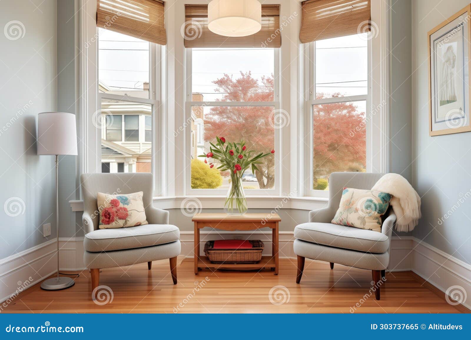 Victorian Bay Window with Cozy Reading Corner Setup Stock Image - Image ...