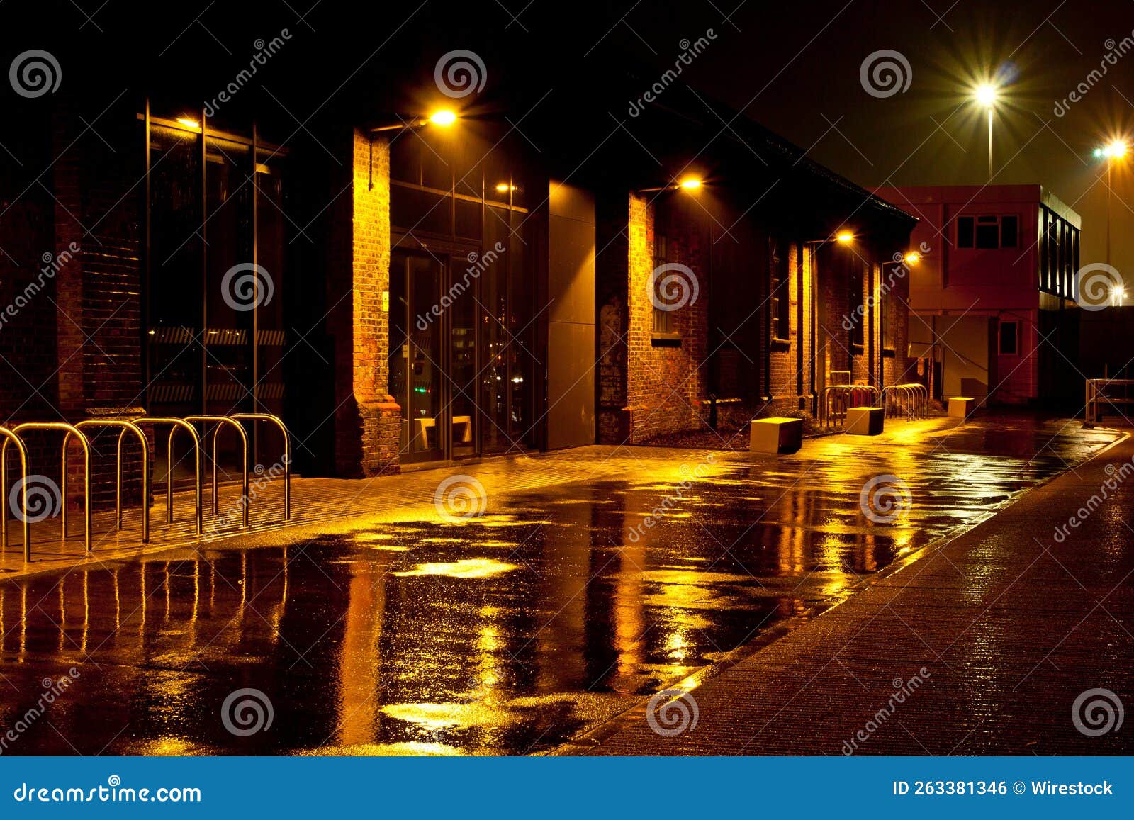 Victorian Building in the Rain at Night. Stock Photo - Image of vintage ...