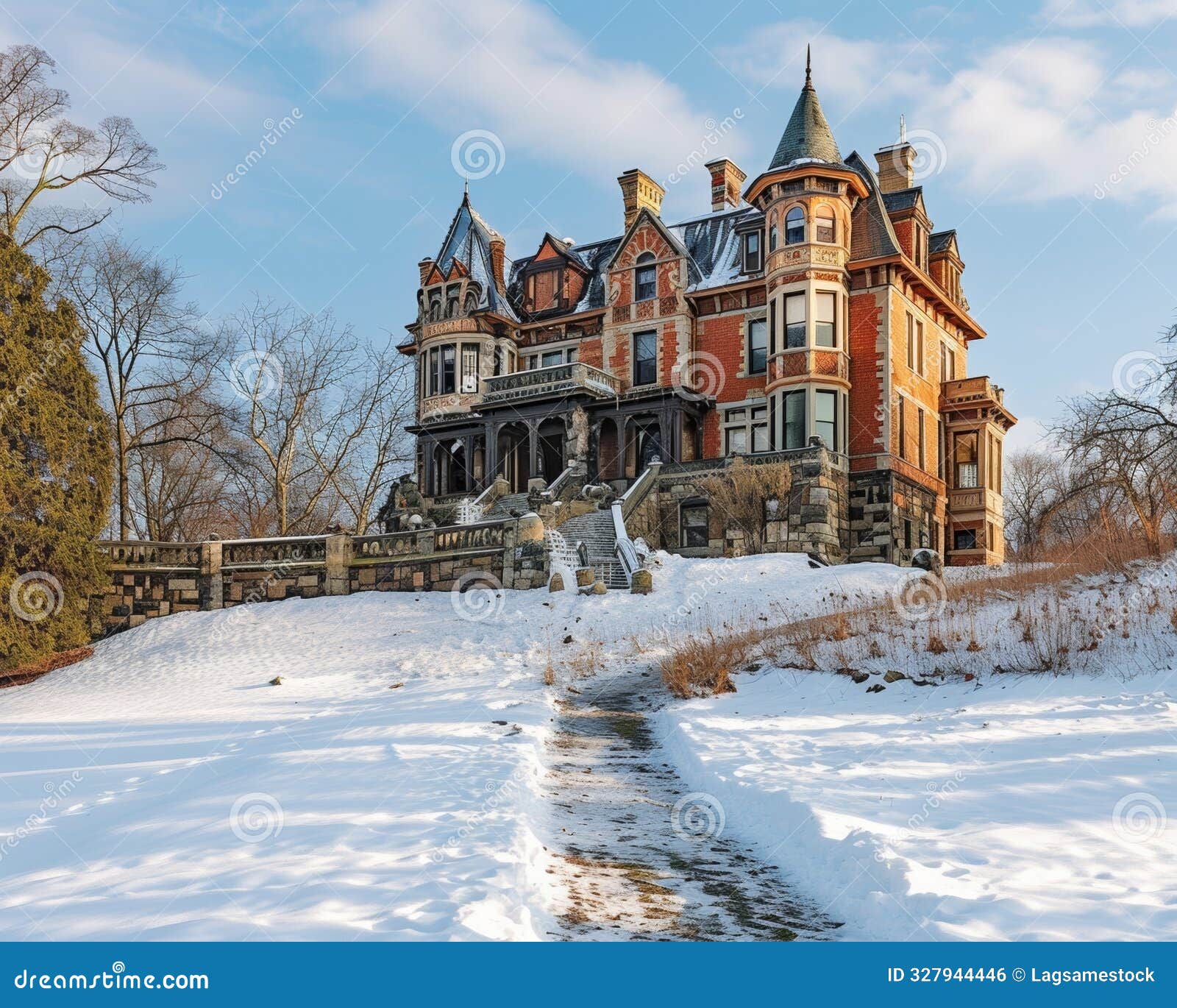 Victorian Castle on a Snowy Hill Stock Illustration - Illustration of ...