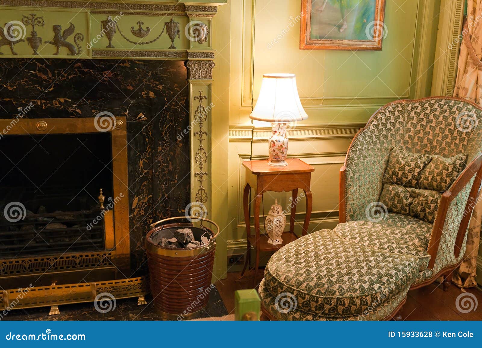 Victorian Chair Near Fireplace Stock Photo - Image of living, parlor ...