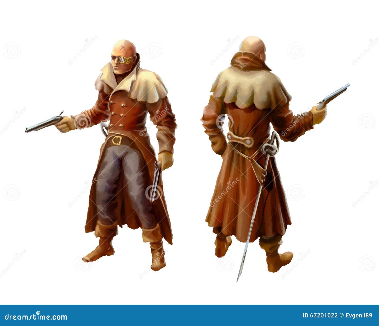 Victorian Character with Guns in Coat Stock Vector - Illustration of ...