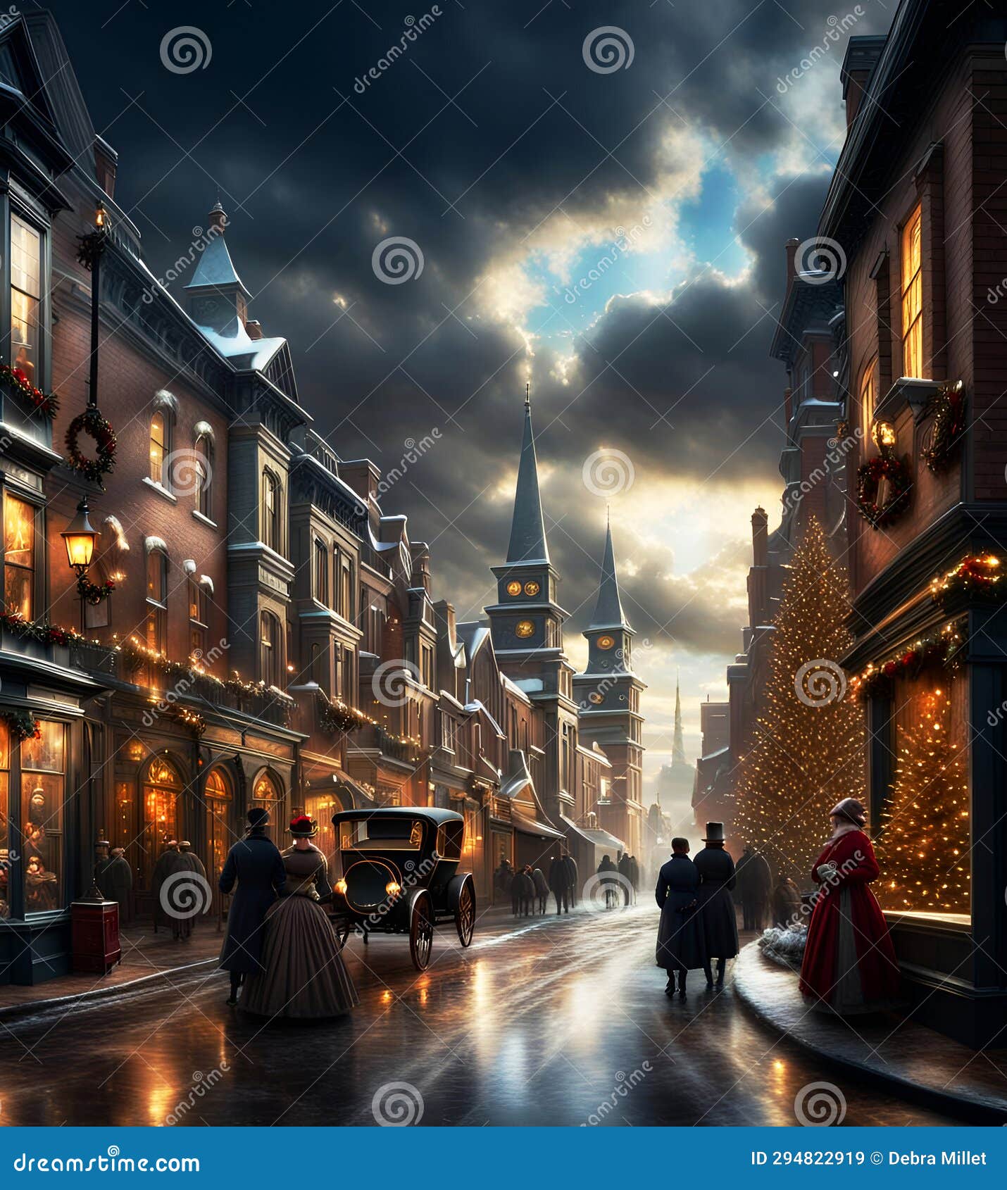 Victorian Christmas scene stock illustration. Illustration of village ...