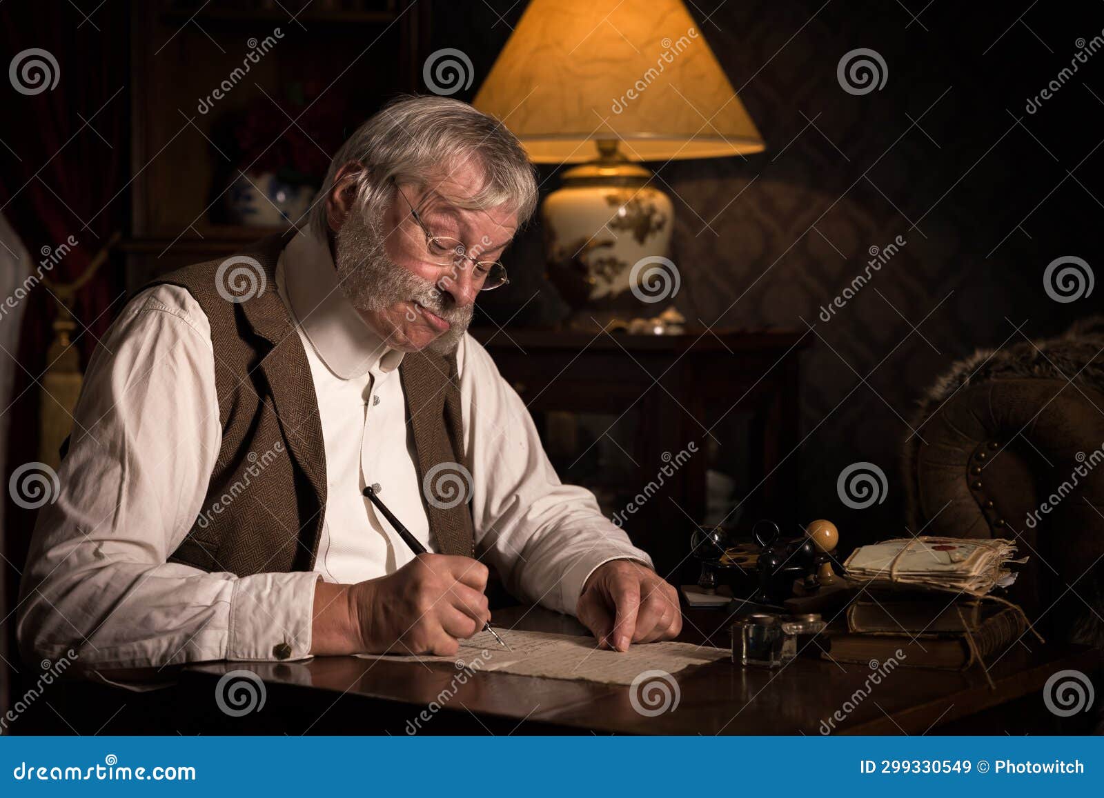 Victorian Clerk Working at Desk Stock Image - Image of office, business ...