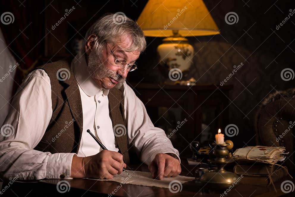 Victorian Clerk Working in Office Stock Image - Image of fountain ...