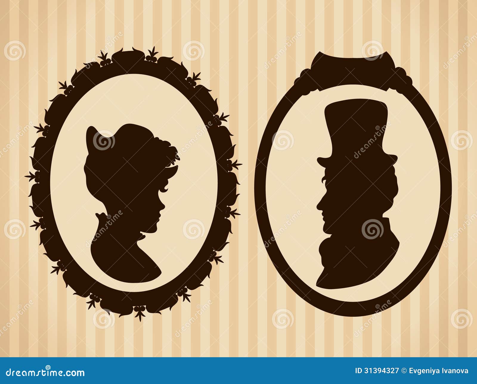 Victorian Couple Vintage Silhouettes Stock Illustration - Illustration ...