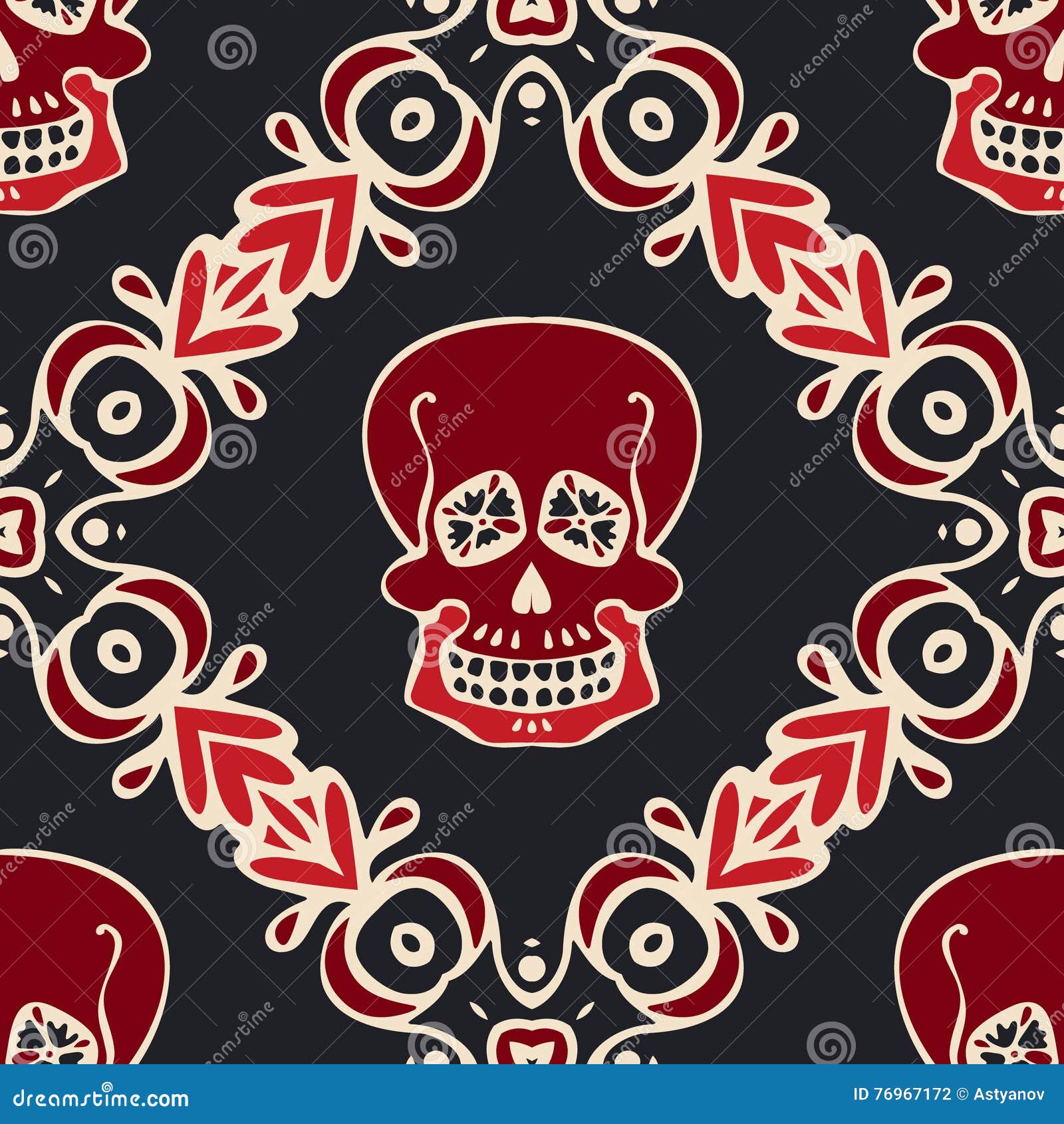 Victorian Damask Pattern Tile with Skull Stock Vector - Illustration of ...
