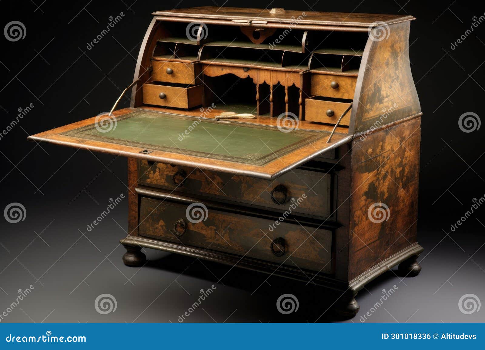 Victorian-era Bureau with an Open Drawer Revealing Old Letters Stock ...