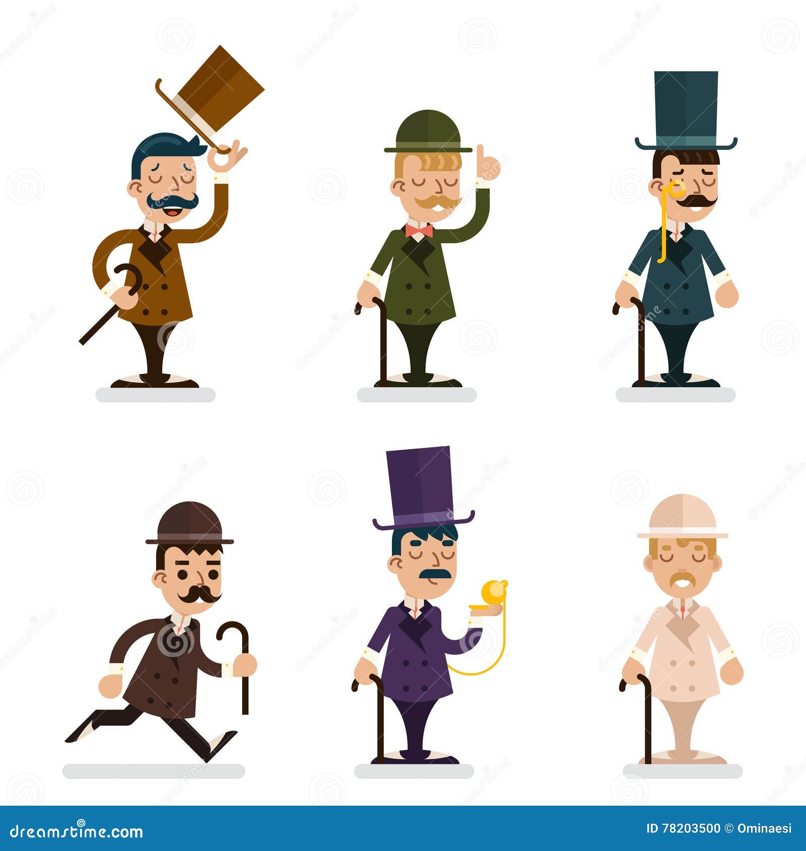 Victorian Gentleman Characters Icons Set Flat Design Vector ...
