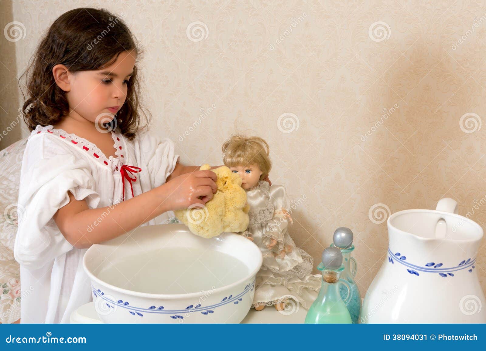 Victorian Girl Washing Doll Stock Image - Image of 1900, portrait: 38094031