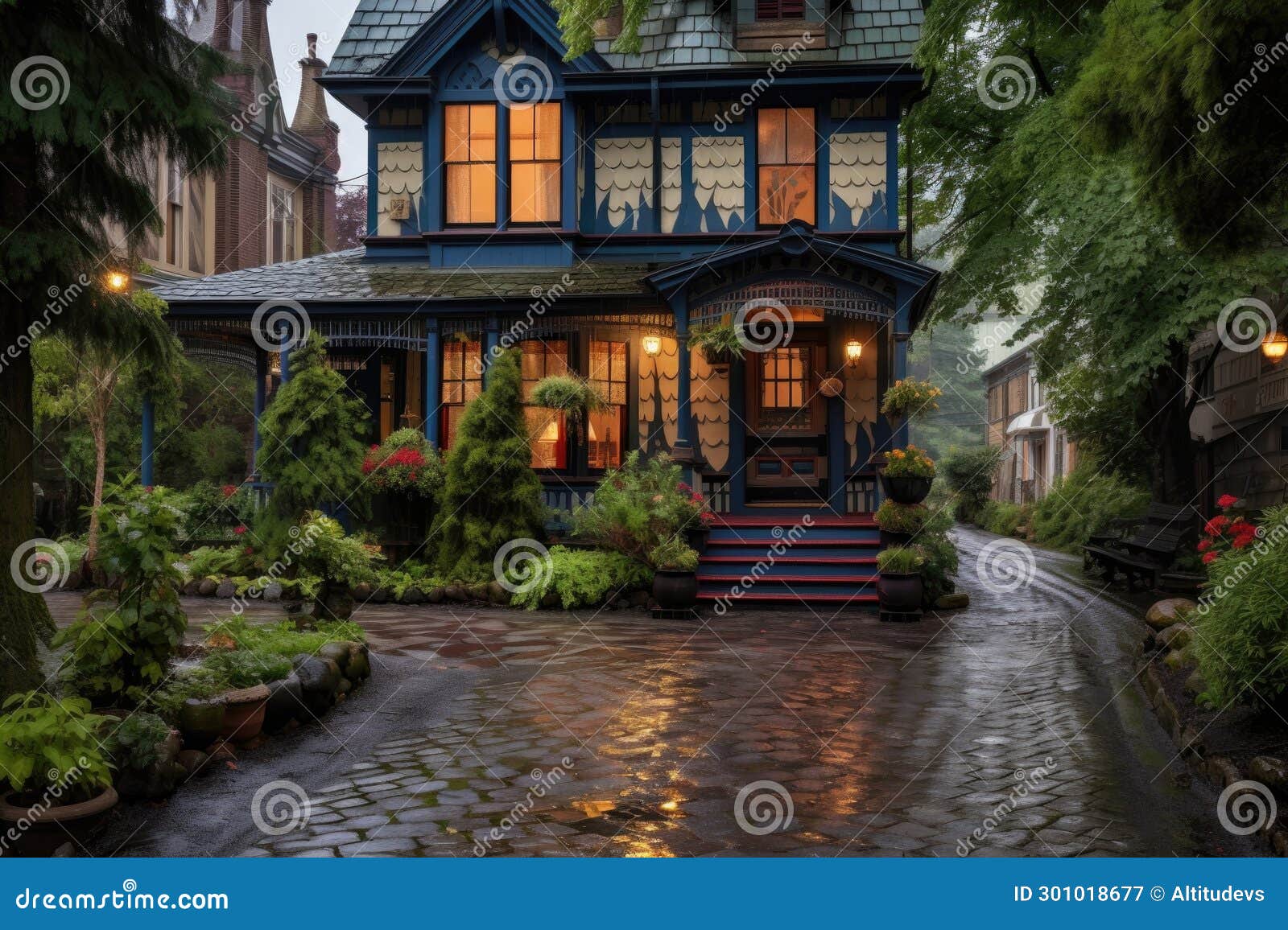A Victorian House with a Cobblestone Pathway Leading To the Front Door ...