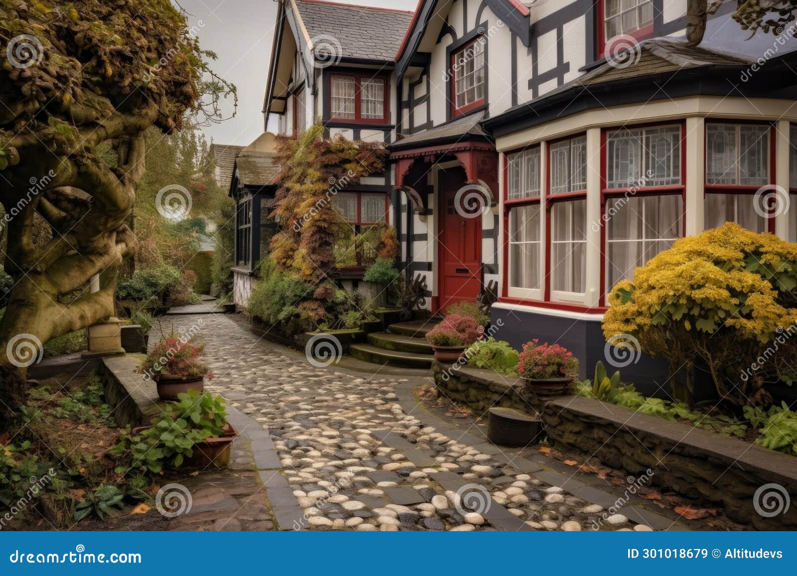 A Victorian House with a Cobblestone Pathway Leading To the Front Door ...