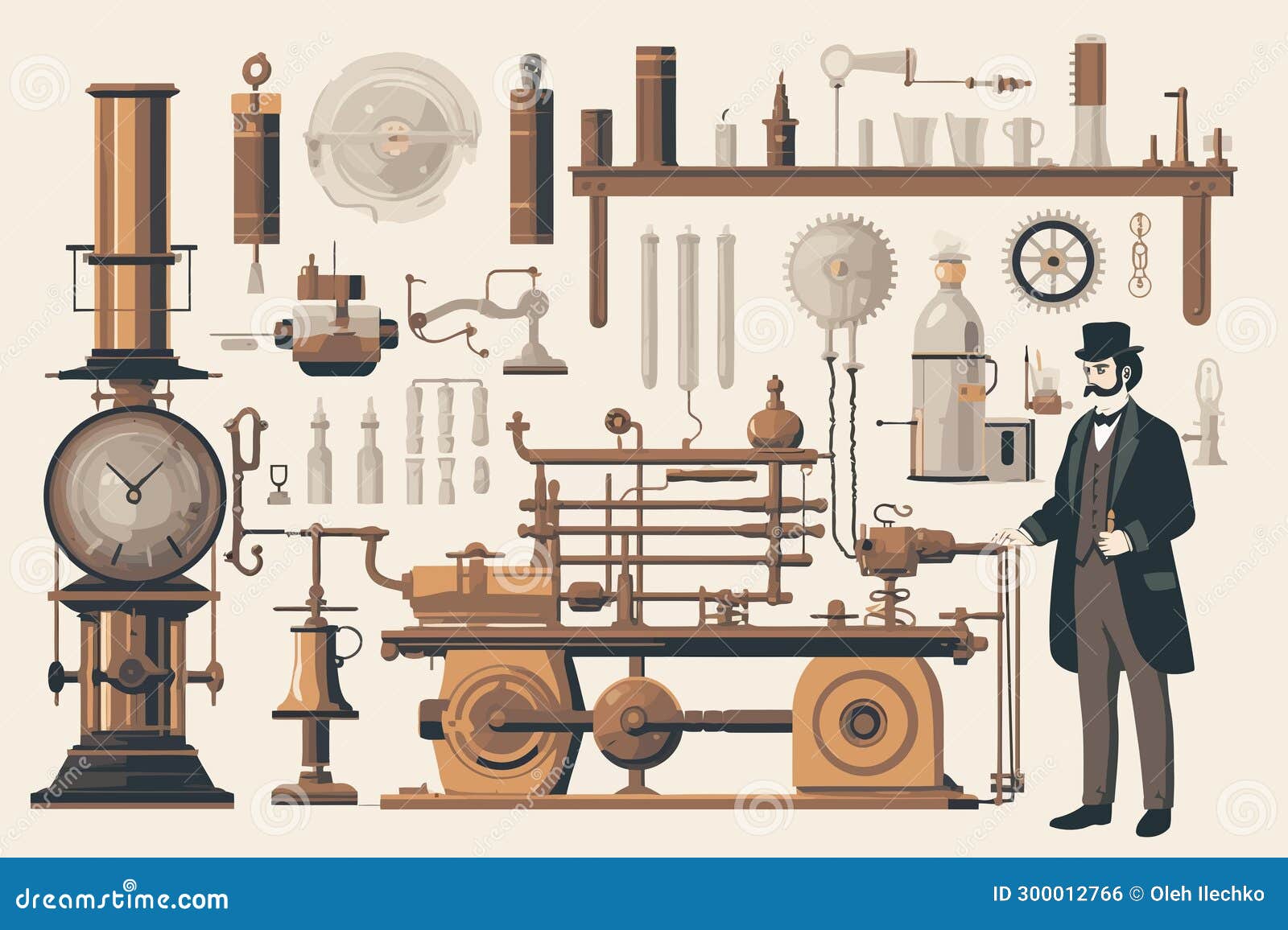 Victorian Inventors Workshop with Steampunk Gadgets Isolated Vector ...