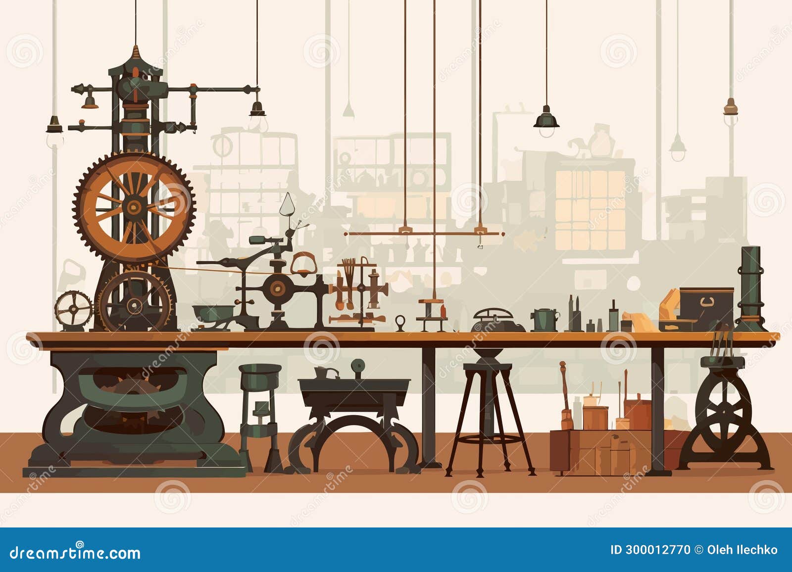 Victorian Inventors Workshop with Steampunk Gadgets Isolated Vector ...