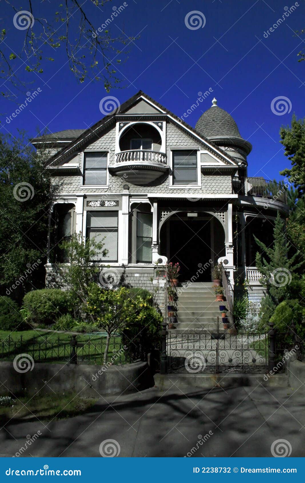 Victorian with Iron Gate stock photo. Image of tree, post - 2238732