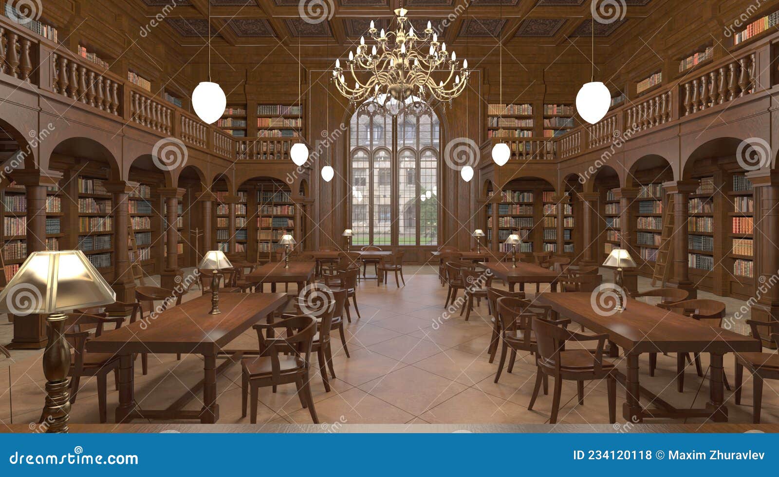 Victorian Library Room Interior 3d Illustration Stock Illustration ...
