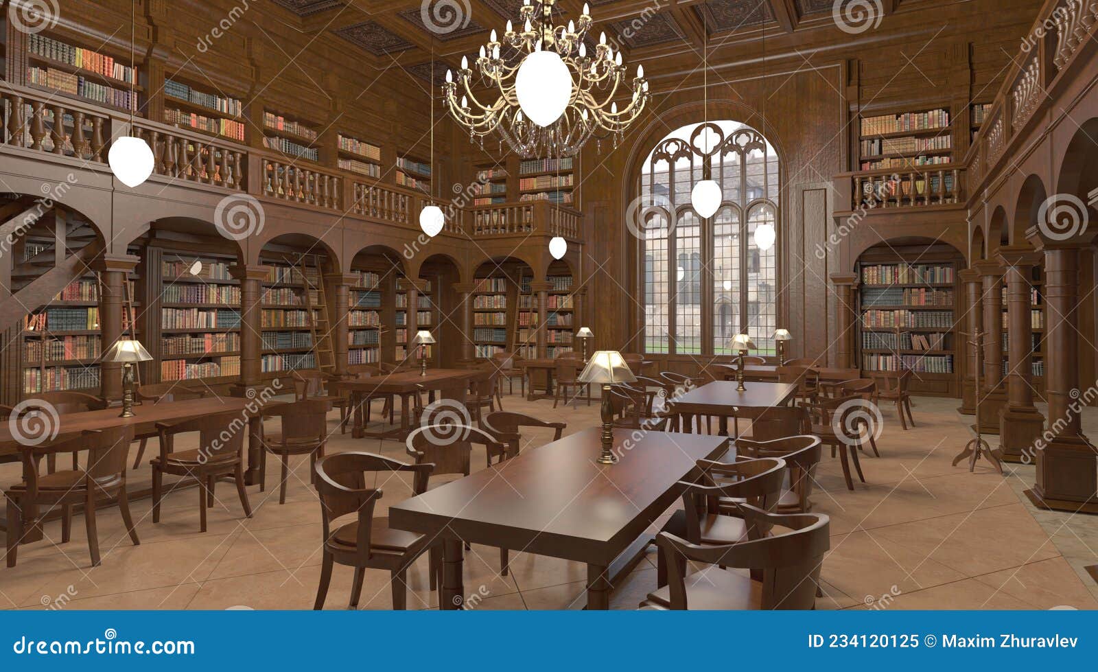 Victorian Library Room Interior 3d Illustration Stock Illustration ...