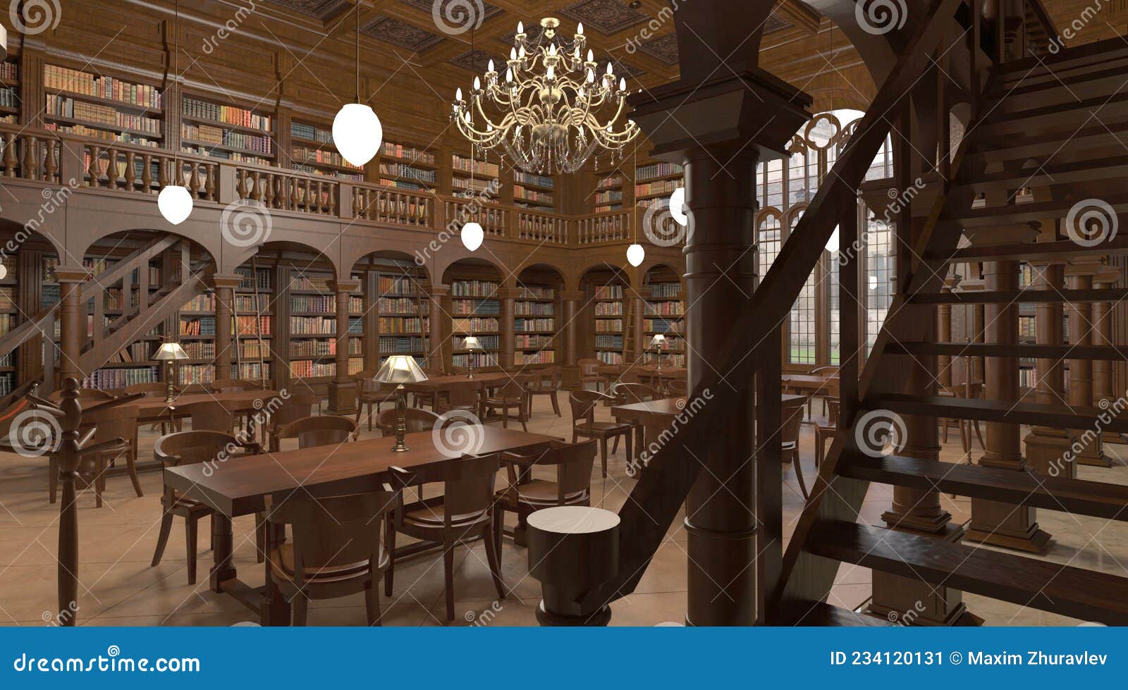 Victorian Library Room Interior 3d Illustration Stock Illustration ...