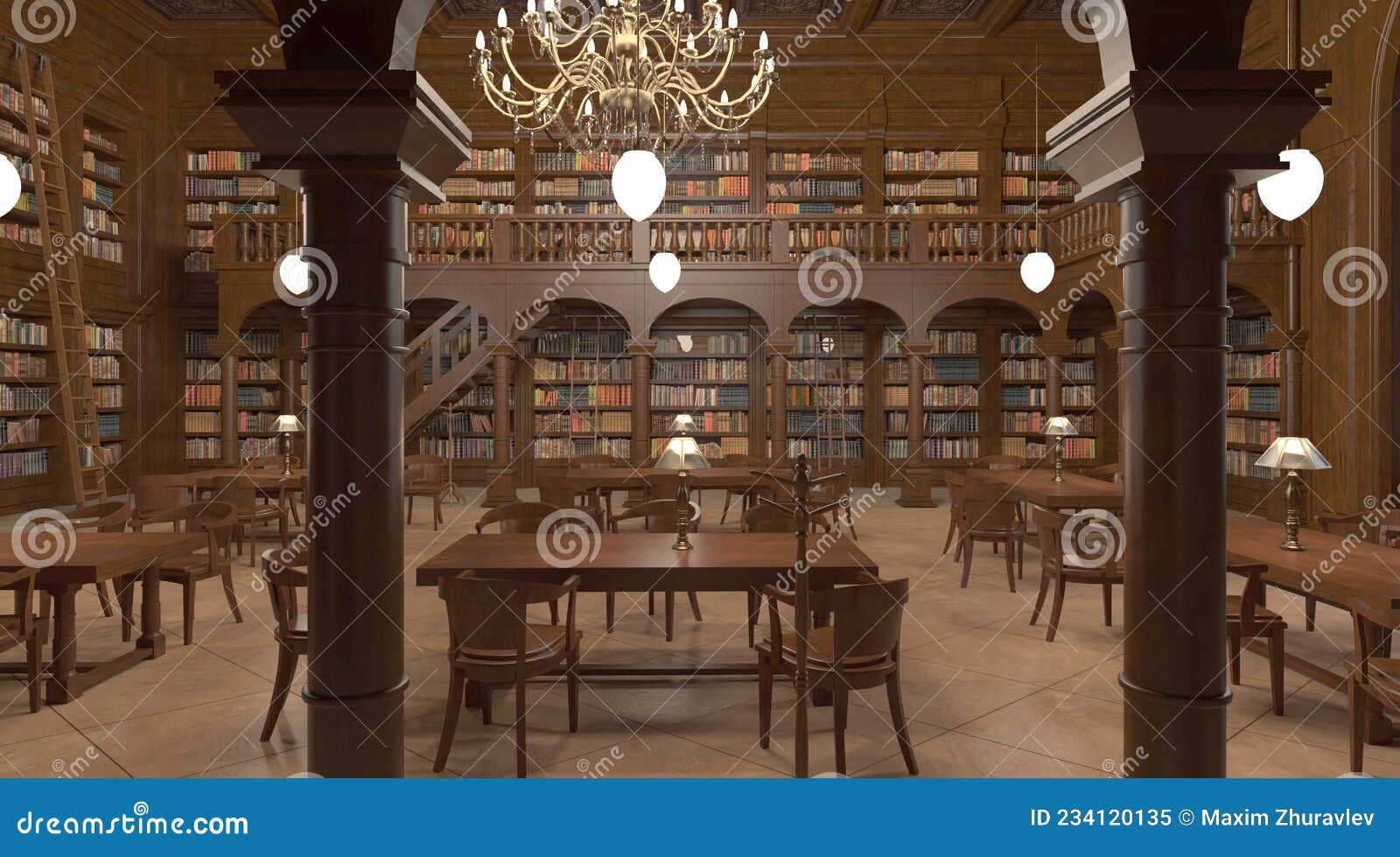 Victorian Library Room Interior 3d Illustration Stock Illustration ...