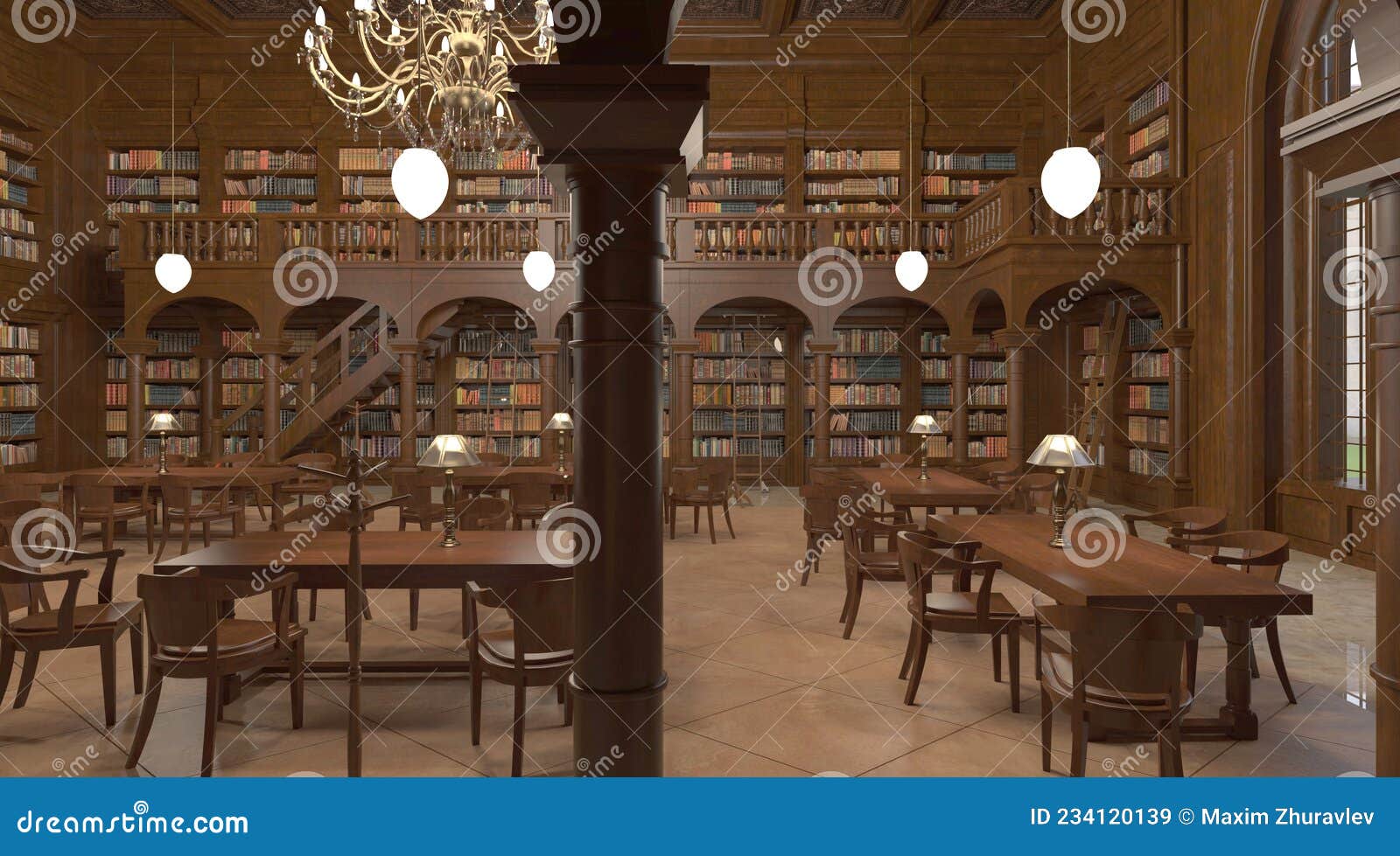 Victorian Library Room Interior 3d Illustration Stock Illustration ...