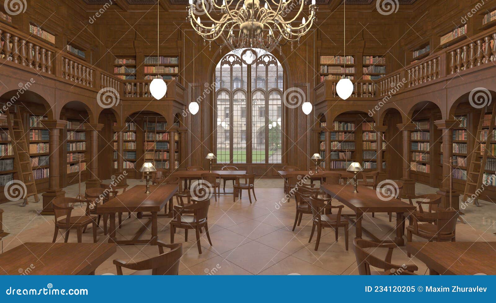 Victorian Library Room Interior 3d Illustration Stock Illustration ...