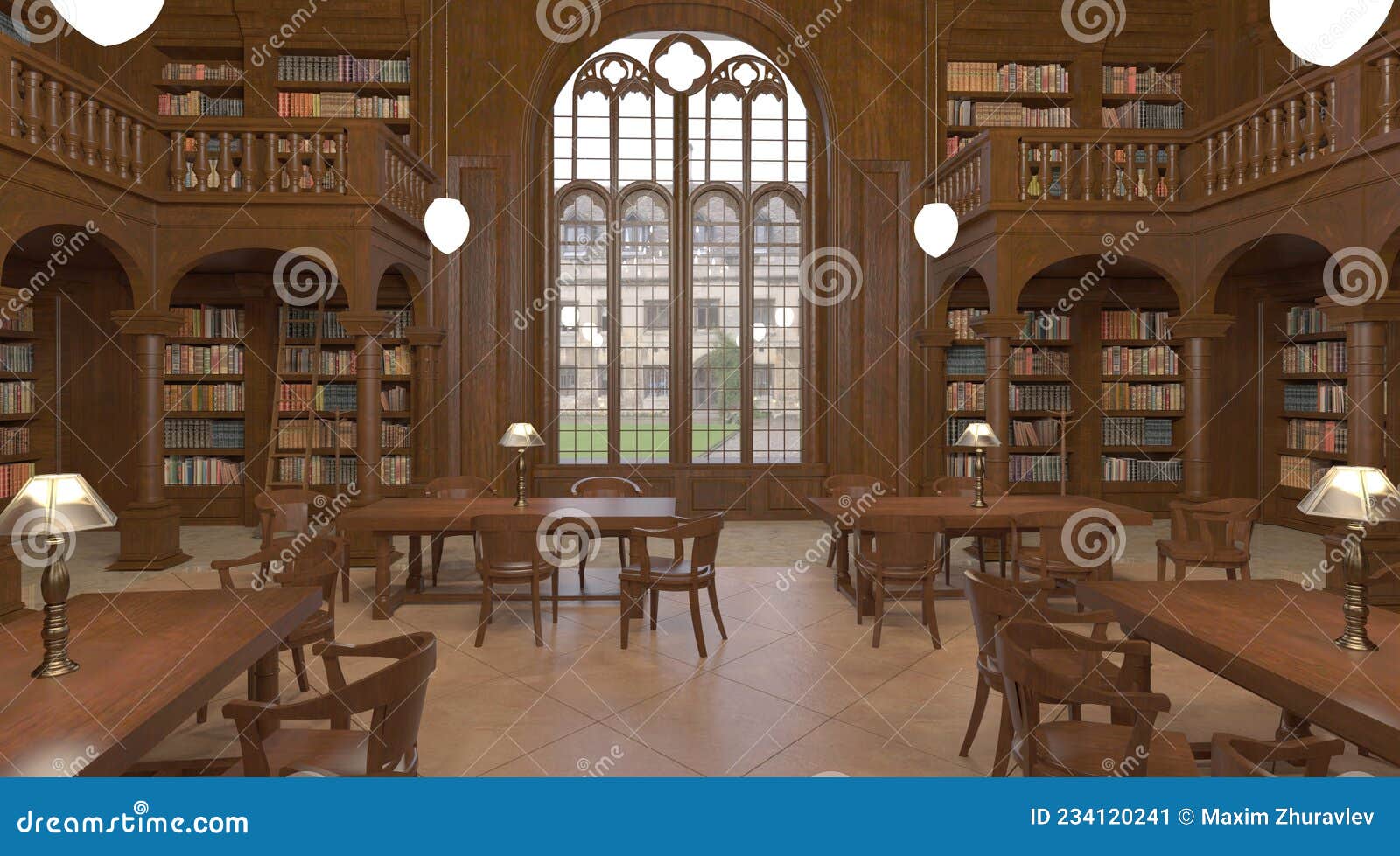 Victorian Library Room Interior 3d Illustration Stock Illustration ...