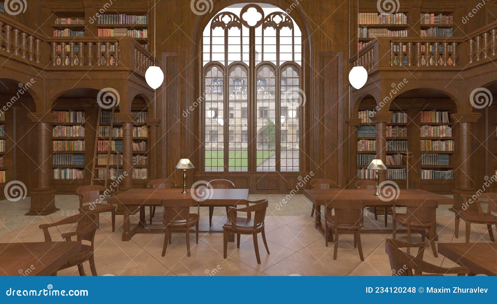 Victorian Library Room Interior 3d Illustration Stock Illustration ...