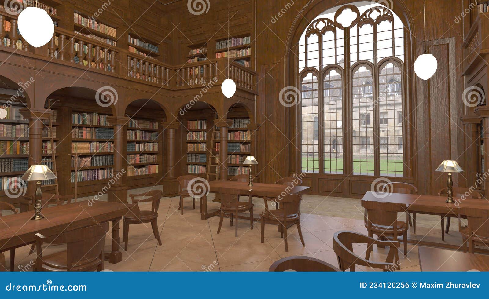 Victorian Library Room Interior 3d Illustration Stock Illustration ...