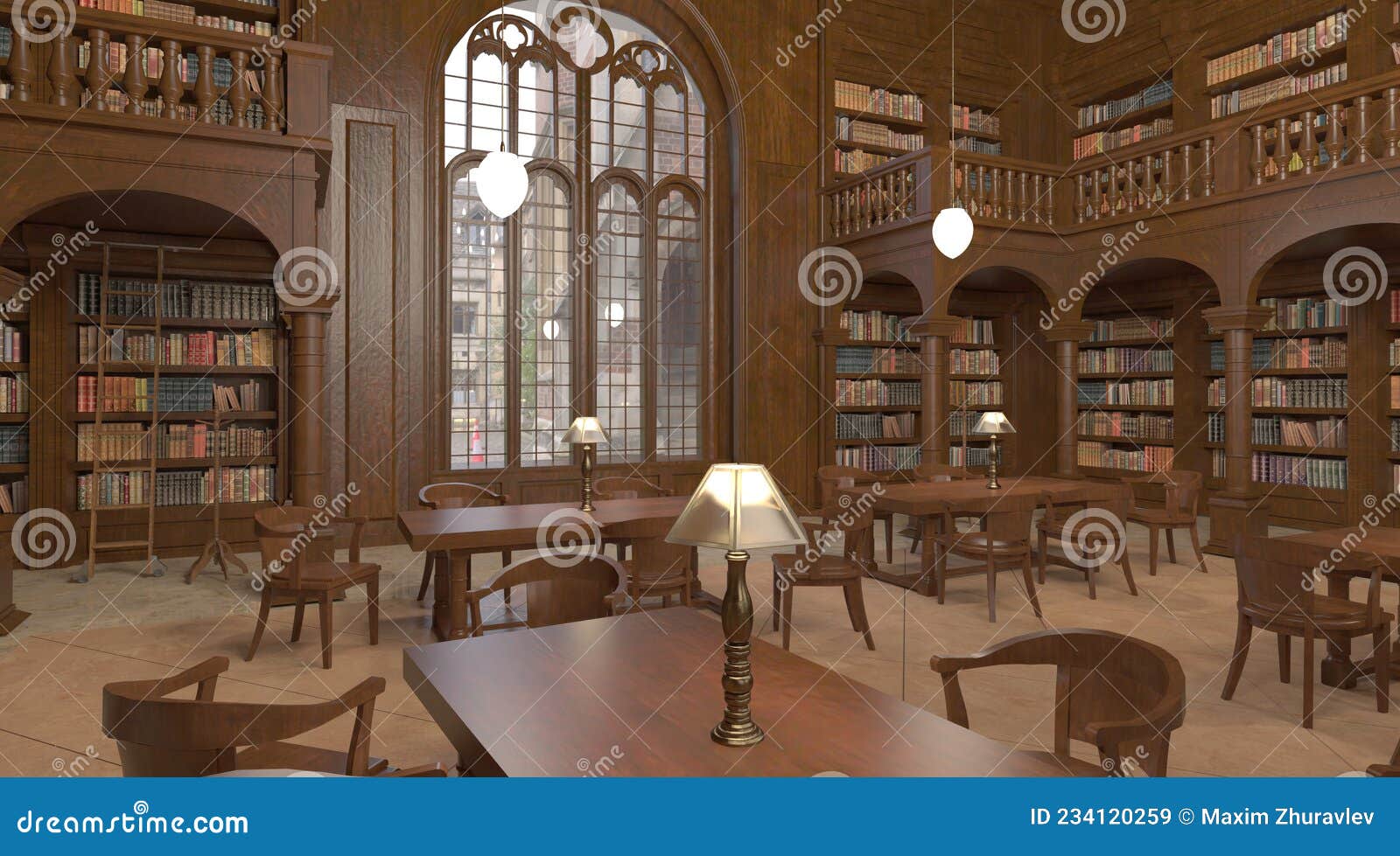 Victorian Library Room Interior 3d Illustration Stock Illustration ...