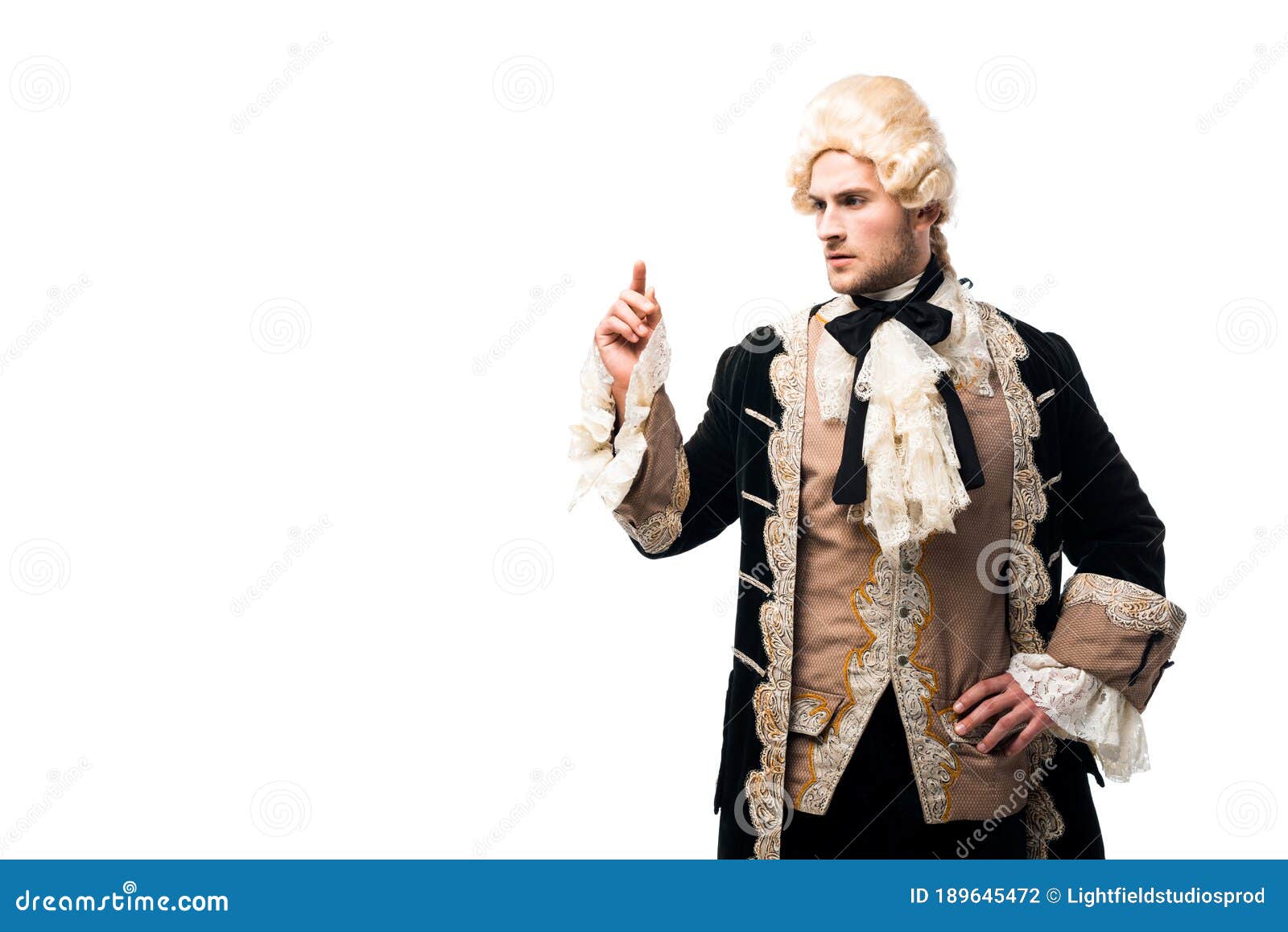 Victorian Man Standing with Hand on Hip and Pointing with Finger ...