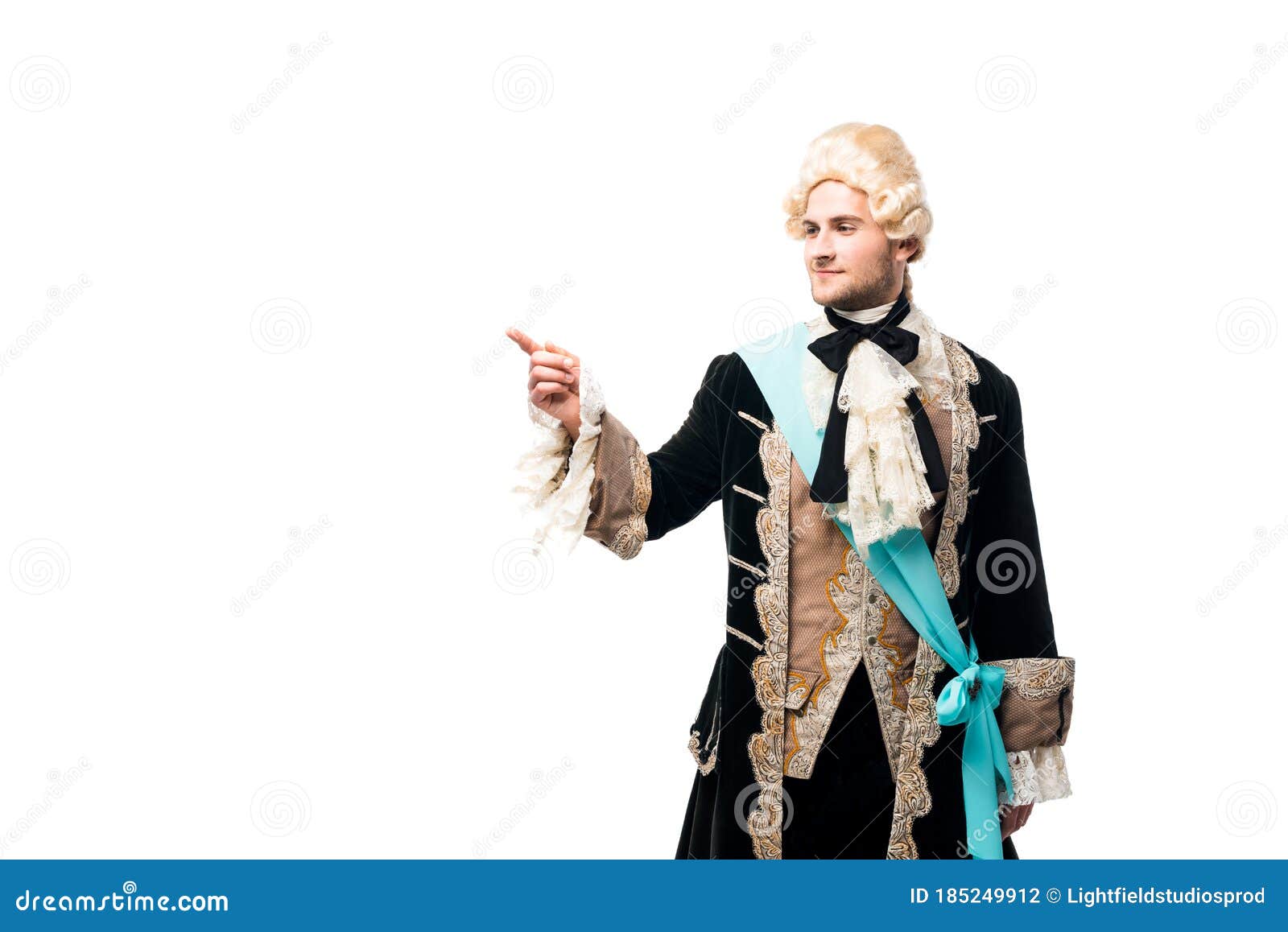 Victorian Man in Wig Standing and Pointing with Finger Isolated on ...