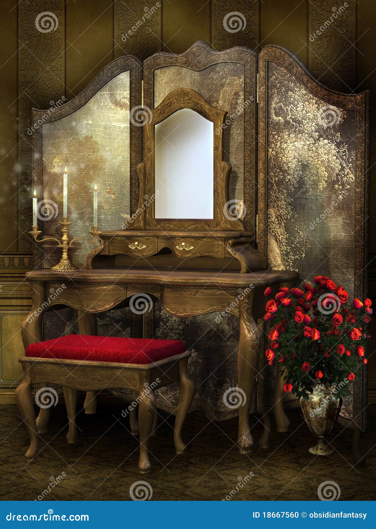 Victorian room with roses stock illustration. Illustration of room ...