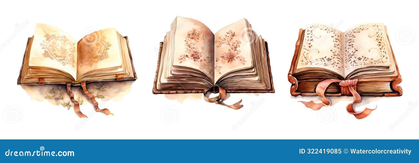 Victorian Style Books Watercolor Clipart Illustration With Isolated